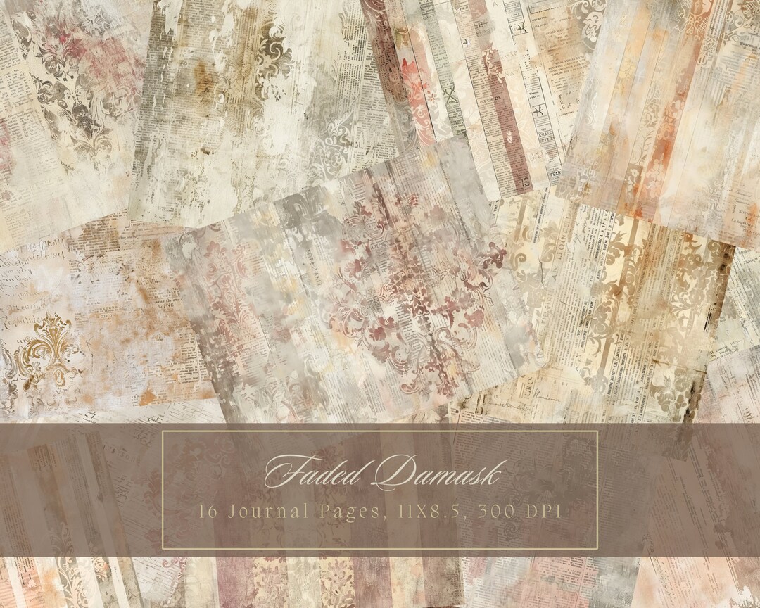 Faded Damask Junk Journal Kit Shabby Chic Collage Sheets Printable Old ...