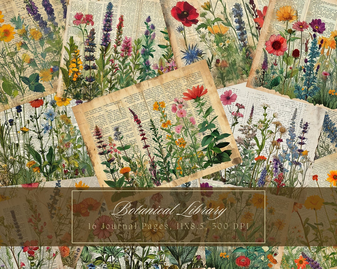 Wildflower Junk Journal Kit Floral Double Journal Pages Flower Digital ...