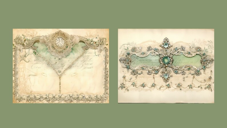 Shabby Chic Junk Journal Kit Green Vintage Lace Ephemera Collage Sheets ...