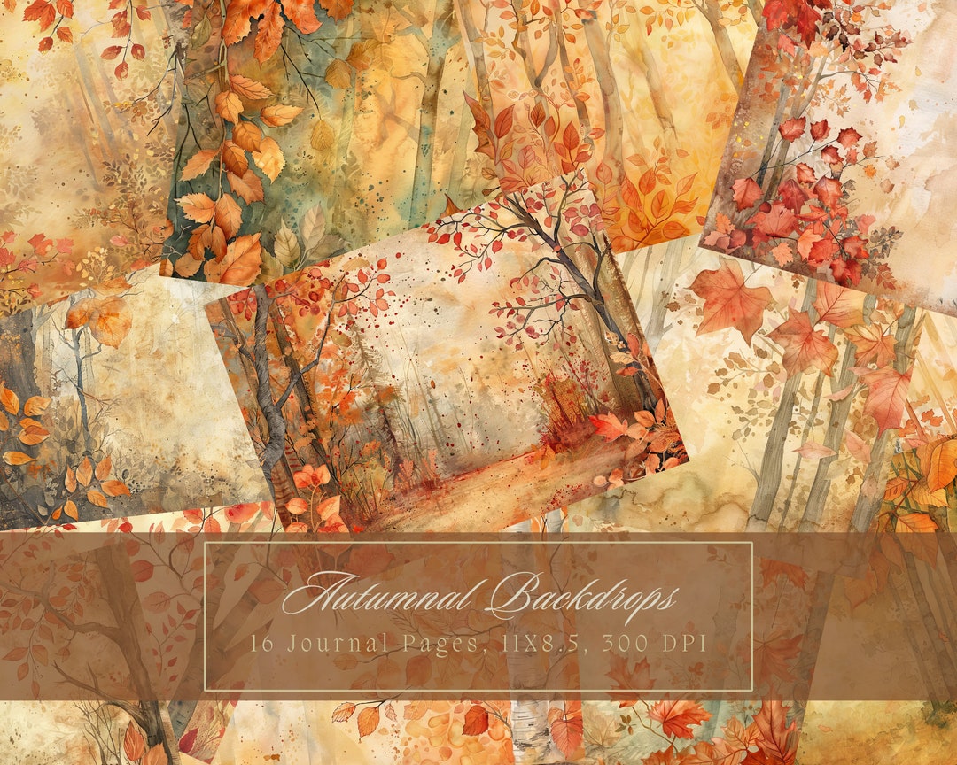 Watercolor Autumn Forest Junk Journal Kit Fall Trees Printable Digital ...