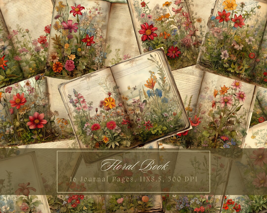 Wildflower Junk Journal Kit Floral Double Journal Pages Flower Digital ...