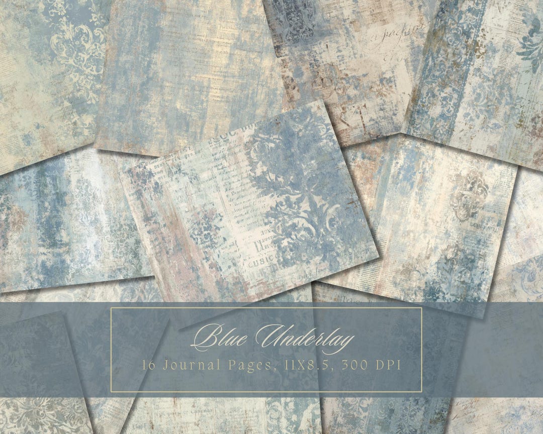 Blue Vintage Paper Junk Journal Kit Digital Paper Texture Grunge Sheets ...