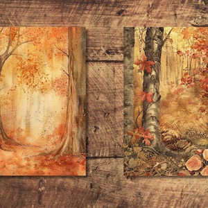 Watercolor Autumn Forest Junk Journal Kit Fall Trees Printable Digital ...