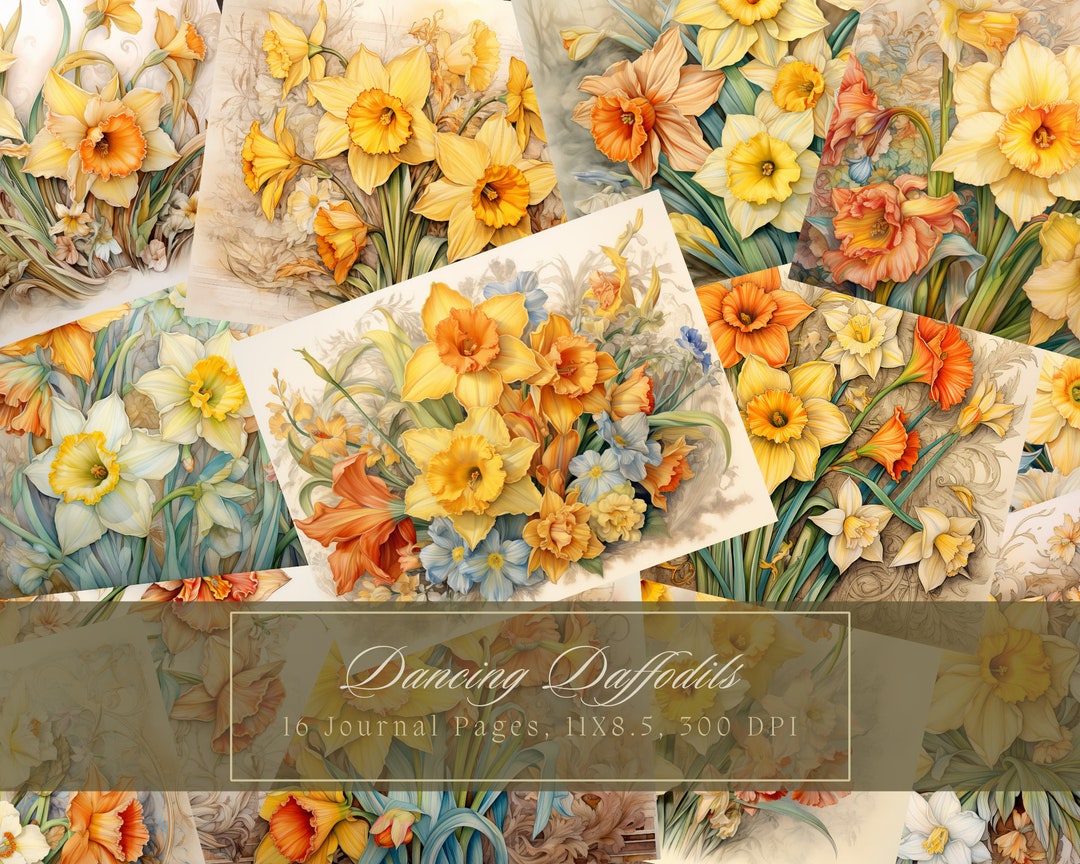 Daffodils Junk Journal Kit Vintage Ephemera Journal Flowers Digital ...