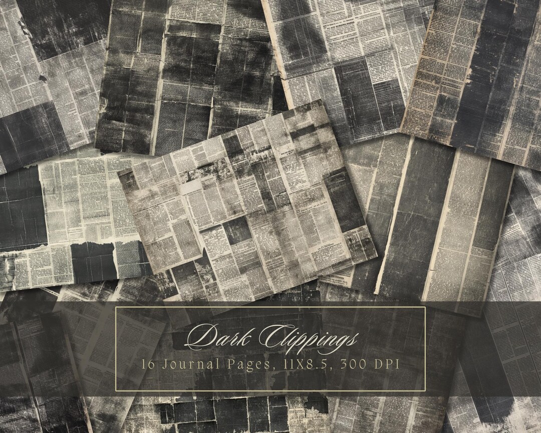 Dark Collage Junk Journal Kit Black Digital Paper Texture Grunge Sheets ...