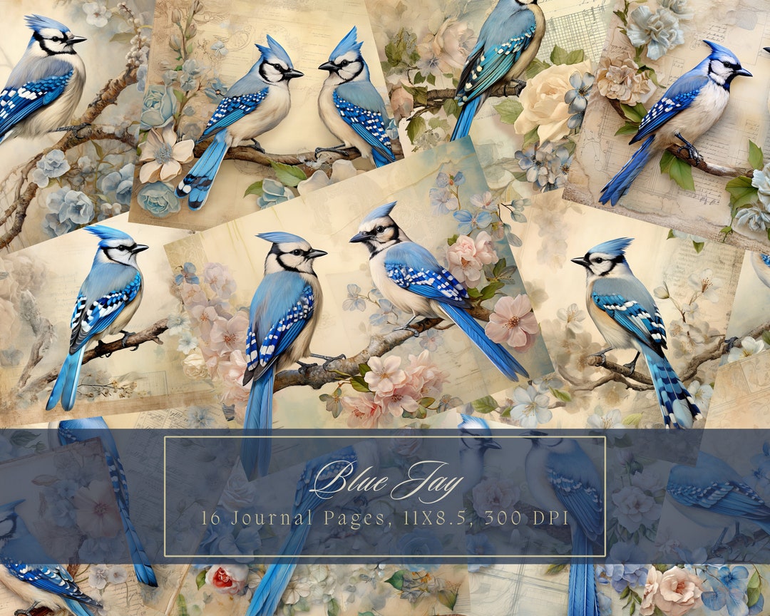 Blue Jay Birds and Flowers Junk Journal Kit Floral Vintage Ephemera ...