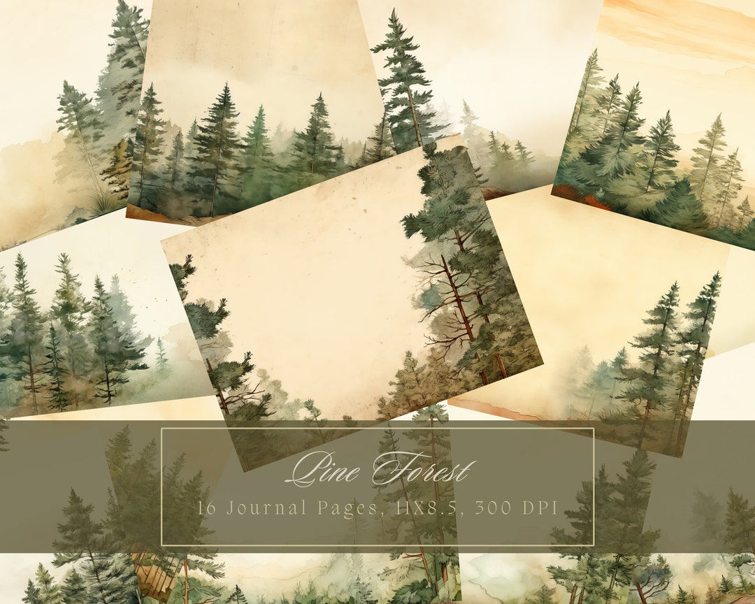 Watercolor Forest Printable Junk Journal Kit Pine Trees Paper Vintage ...