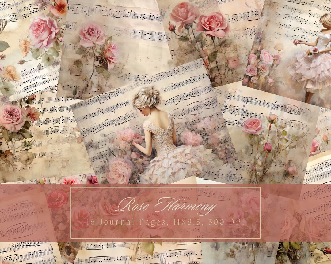 Pink Roses and Music Junk Journal Kit Floral Vintage Ephemera Journal ...