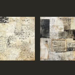Dark Collage Junk Journal Kit Black Digital Paper Texture Grunge Sheets ...