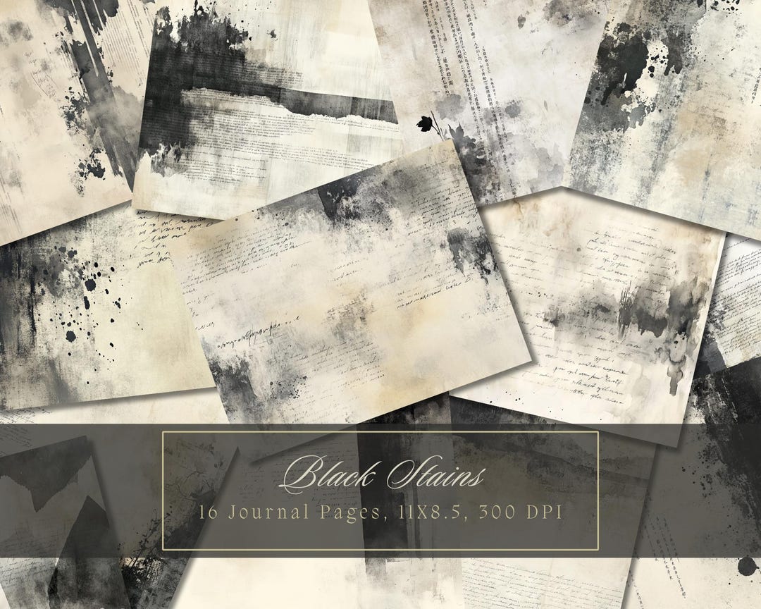 Dark Collage Junk Journal Kit Black Digital Paper Texture Grunge Sheets ...