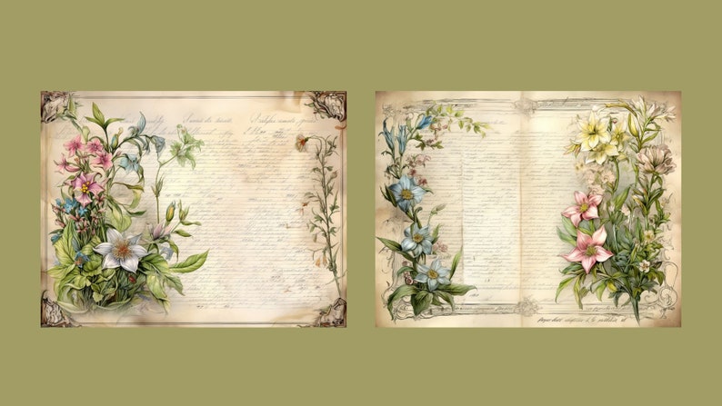 Wildflower Junk Journal Kit Floral Double Journal Pages Flower Digital ...