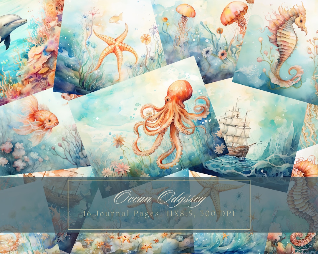 Underwater Junk Journal Kit Watercolor Sealife Journal Pages Ocean ...