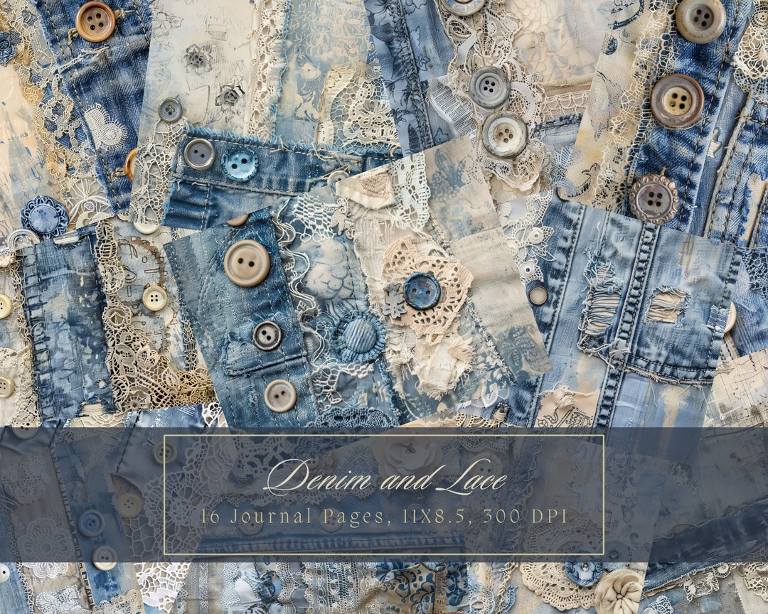 Denim Junk Journal Kit Textile Mix Collage Sheets Patchwork Digital ...