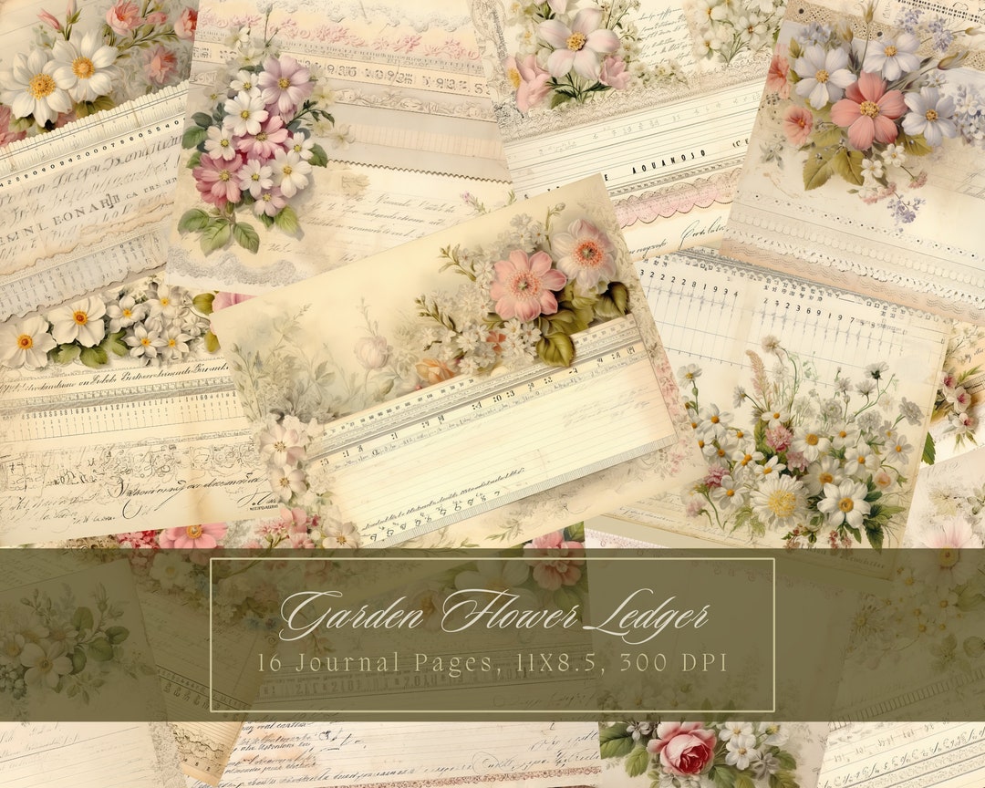Garden Junk Journal Kit Floral Double Journal Pages Flower Digital ...