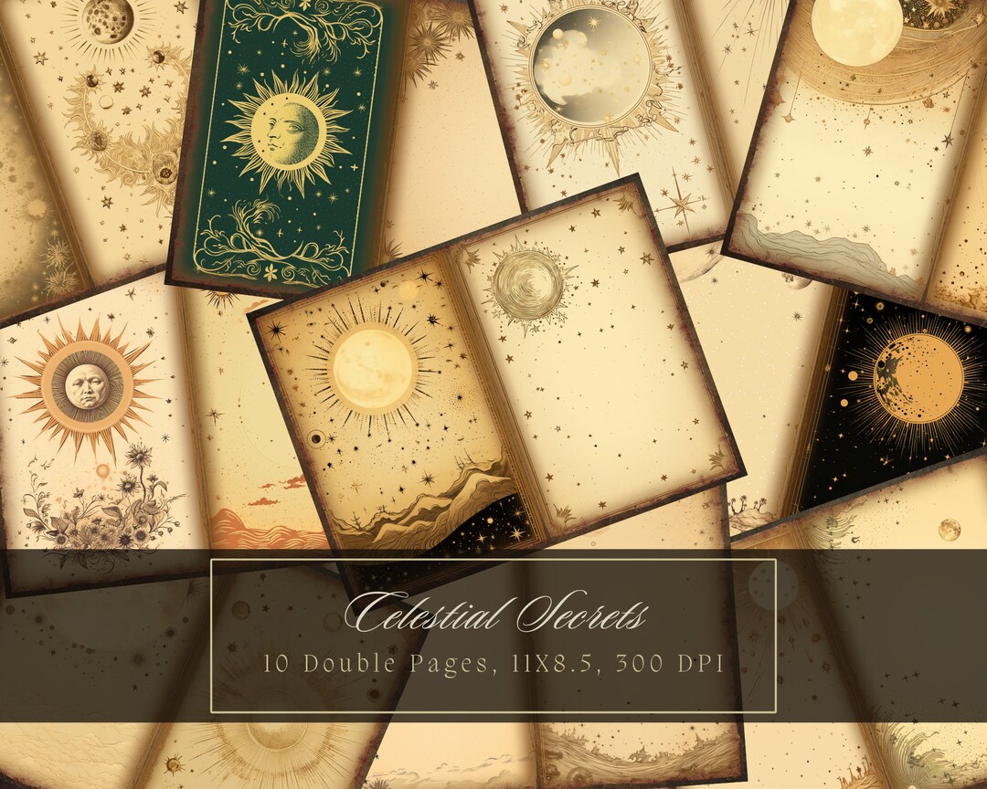 Vintage Celestial Junk Journal Kit Astronomy Printable Double Pages Sun ...