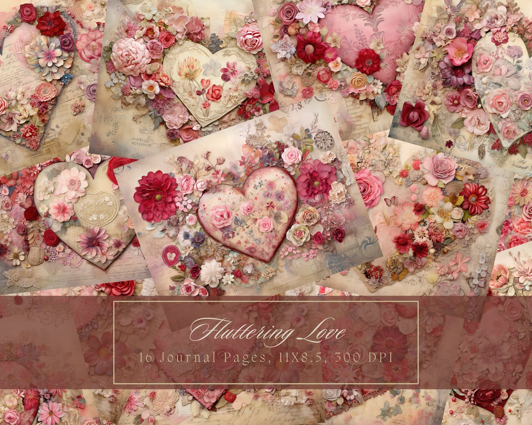 Floral Hearts Junk Journal Kit Vintage Love Letter Digital Paper for ...