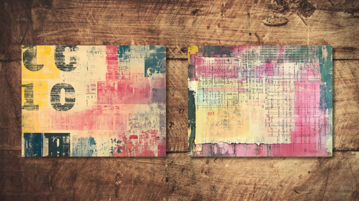 Acid Wash Collage Junk Journal Kit Numbers Printable Pages Grunge Mixed ...