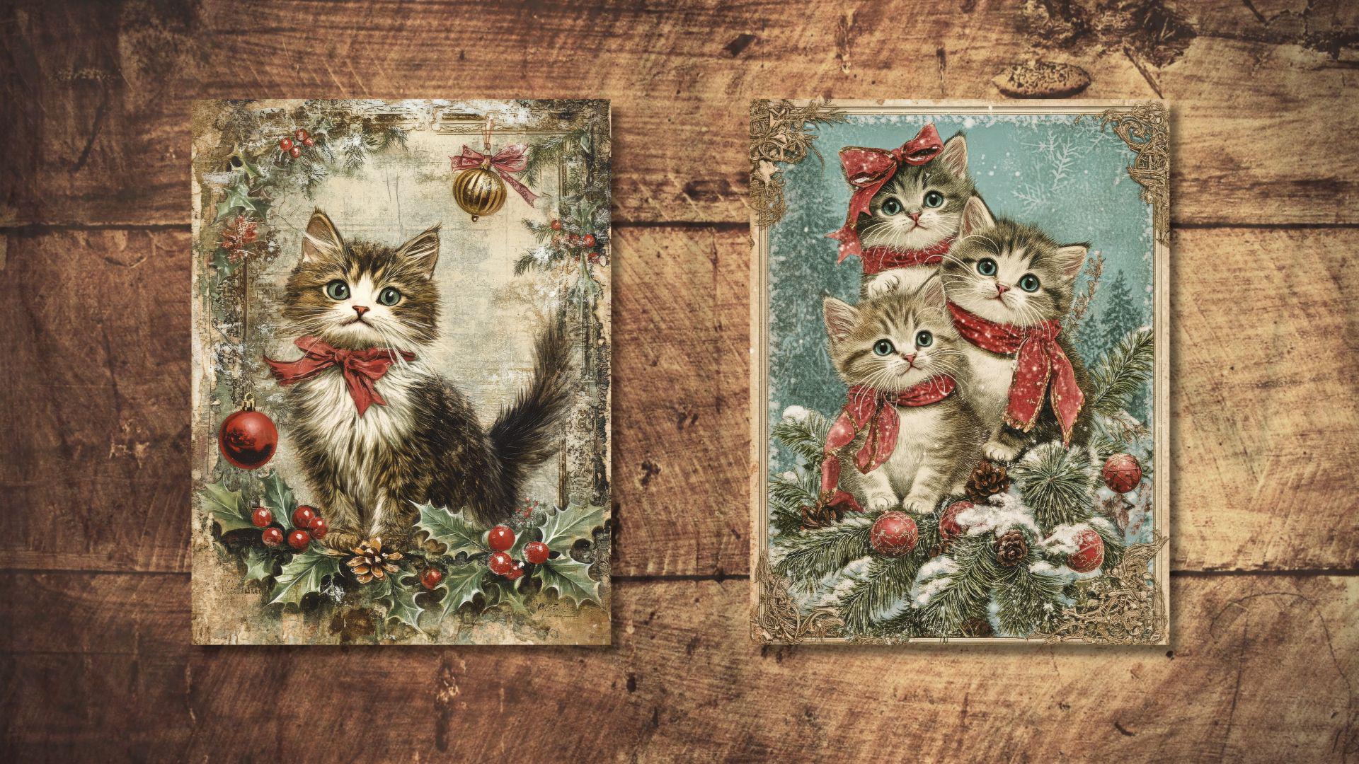 Christmas Cats Junk Journal Kit Watercolor Winter Pages Cat Digital ...
