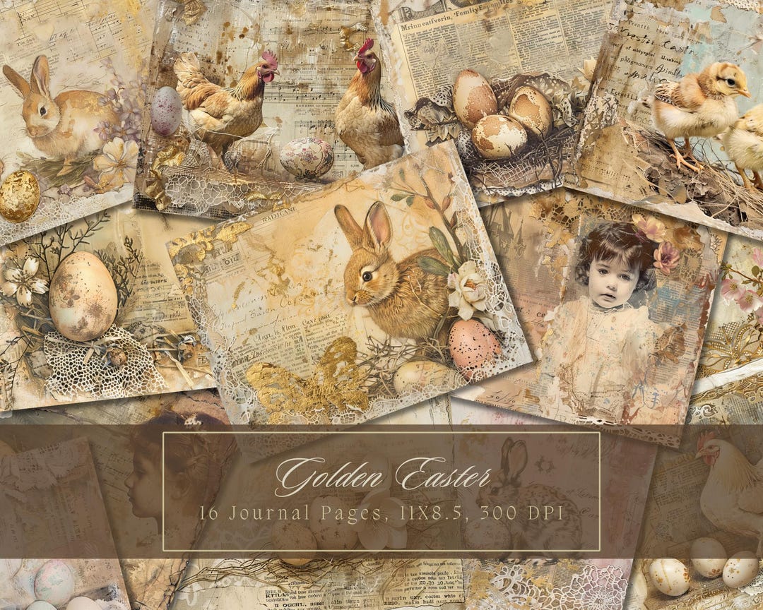 Easter Bunnies Junk Journal Kit Easter Eggs Vintage Ephemera Children ...