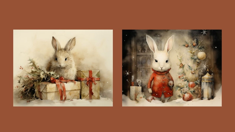 Christmas Rabbits Junk Journal Kit Winter Vintage Ephemera Bunny ...
