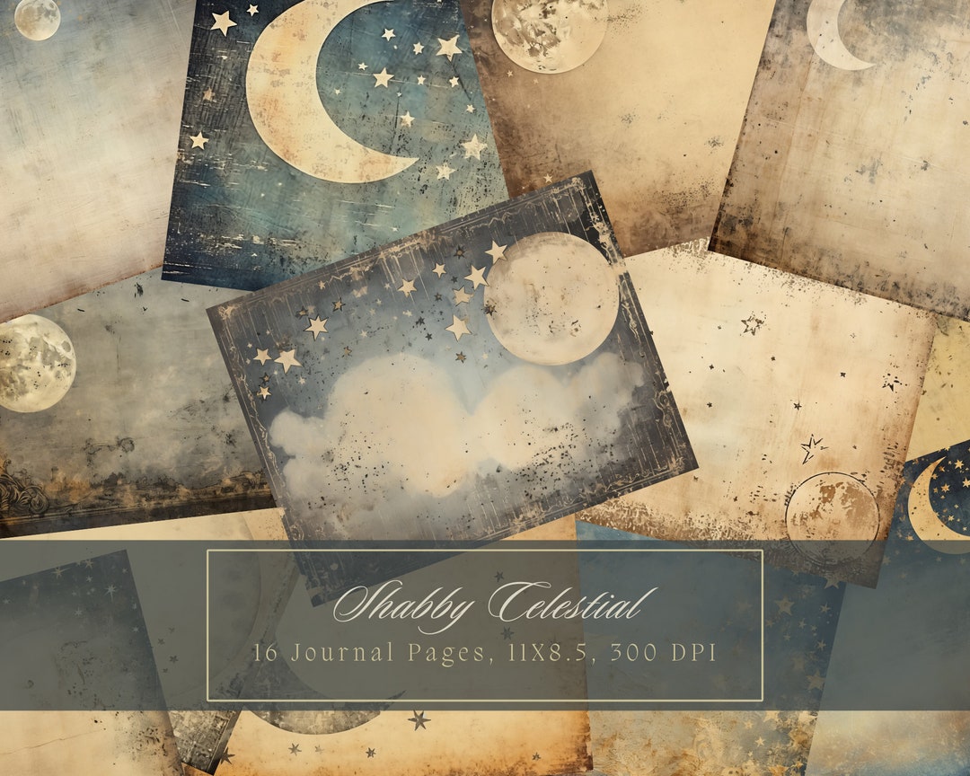 Shabby Moon Junk Journal Kit Celestial Journal Pages Starry Sky Digital ...