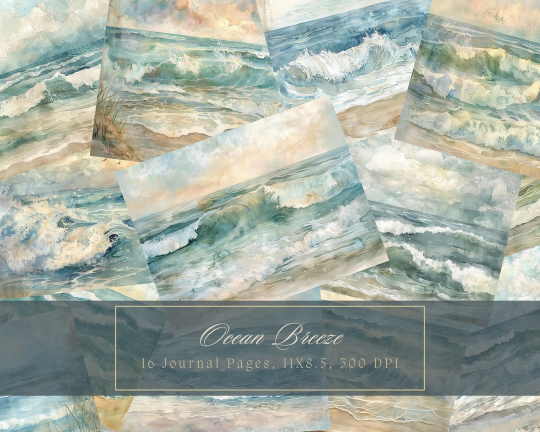 Watercolor Ocean Junk Journal Kit Blue Waves Journal Pages Water ...