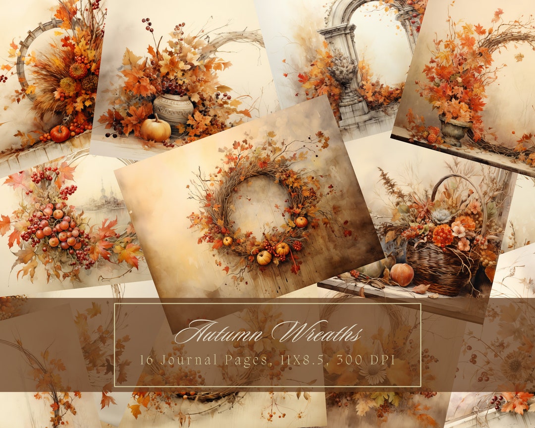 Watercolor Autumn Wreath Junk Journal Paper Fall Background Journal ...
