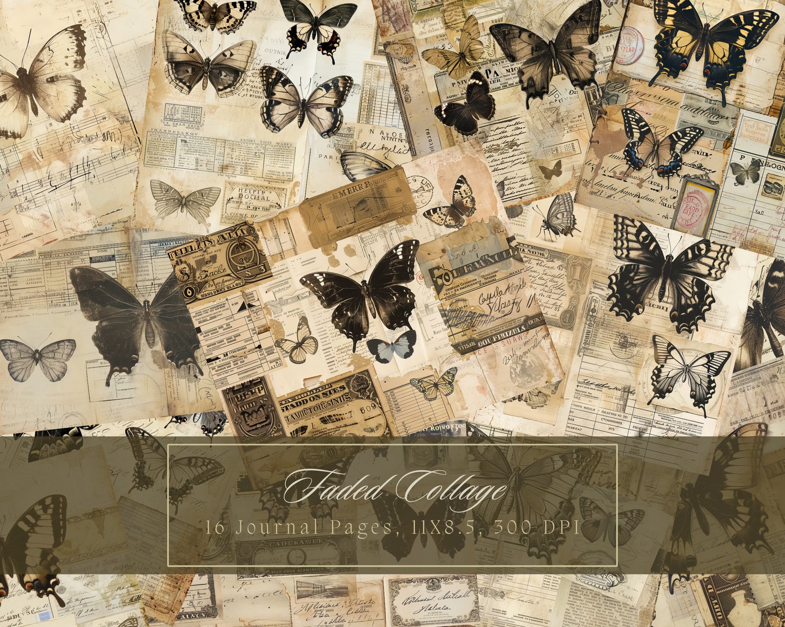 Shabby Chic Collage Sheets Rustic Junk Journal Kit Butterfly Digital ...