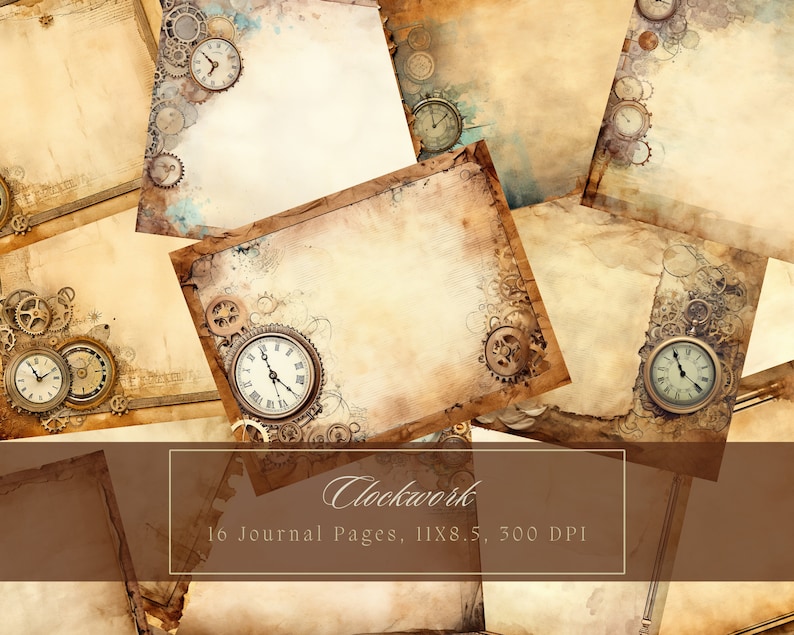 Steampunk Clocks Printable Junk Journal Pages Vintage Grunge Paper Rustic Digital Paper ...