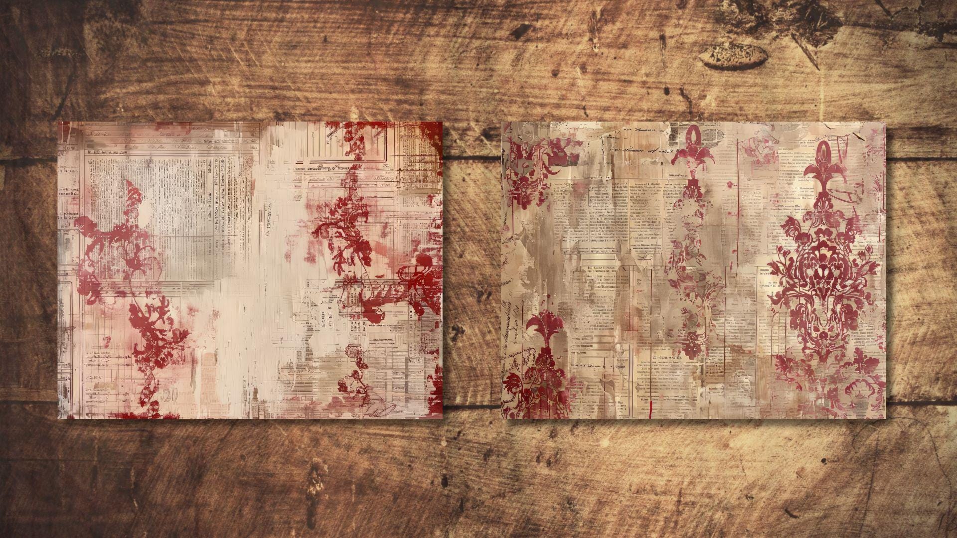 Red Vintage Junk Journal Kit Digital Paper Texture Grunge Scrapbooking ...