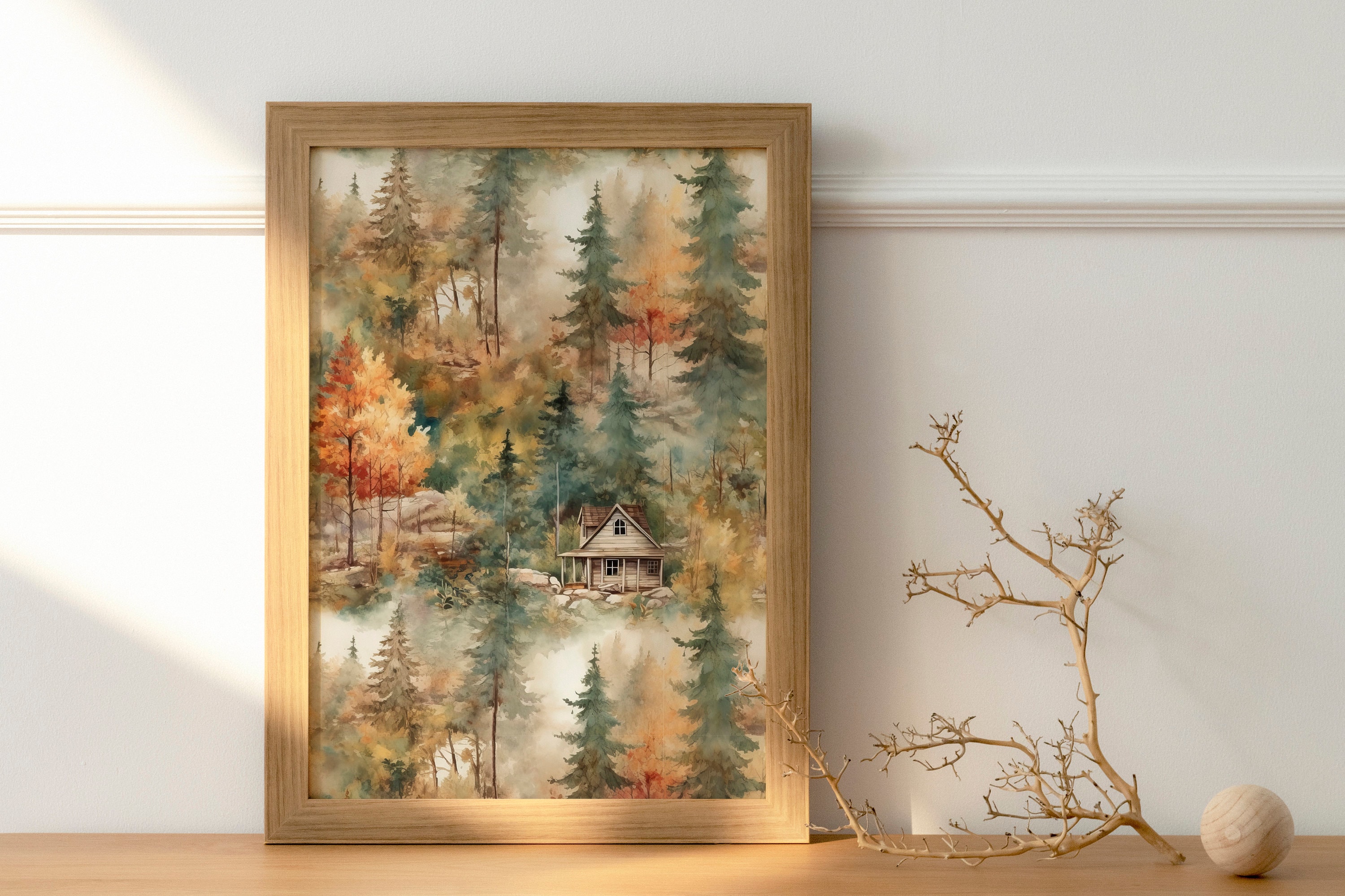 Cabin in the Woods Digital Paper Set Seamless Pattern Watercolor ...