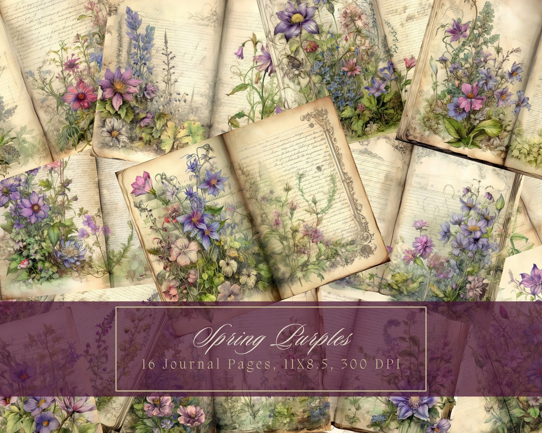 Wildflower Junk Journal Kit Floral Double Journal Pages Flower Digital ...