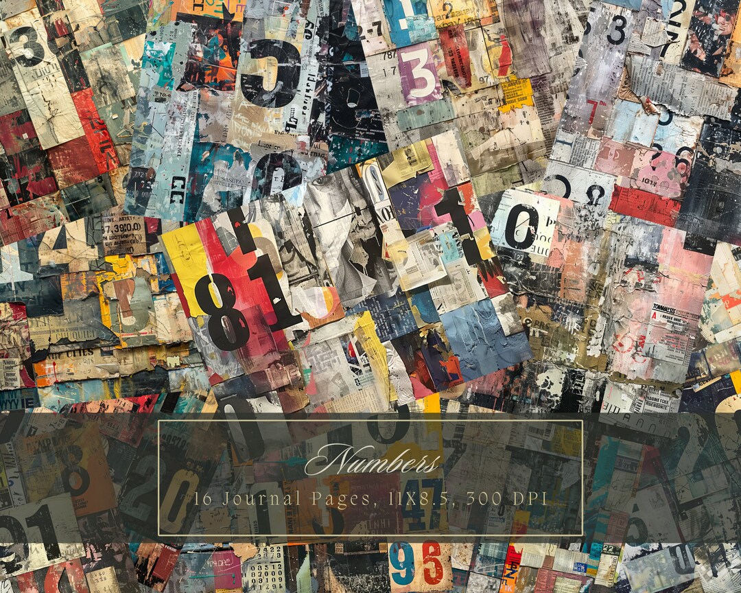 Number Collage Junk Journal Kit Numbers Printable Pages Grunge Mixed ...