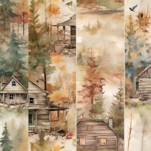 Cabin in the Woods Digital Paper Set Seamless Pattern Watercolor ...