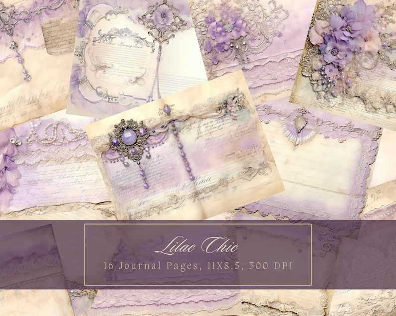 Shabby Chic Junk Journal Kit Lavender Vintage Lace Ephemera Collage ...