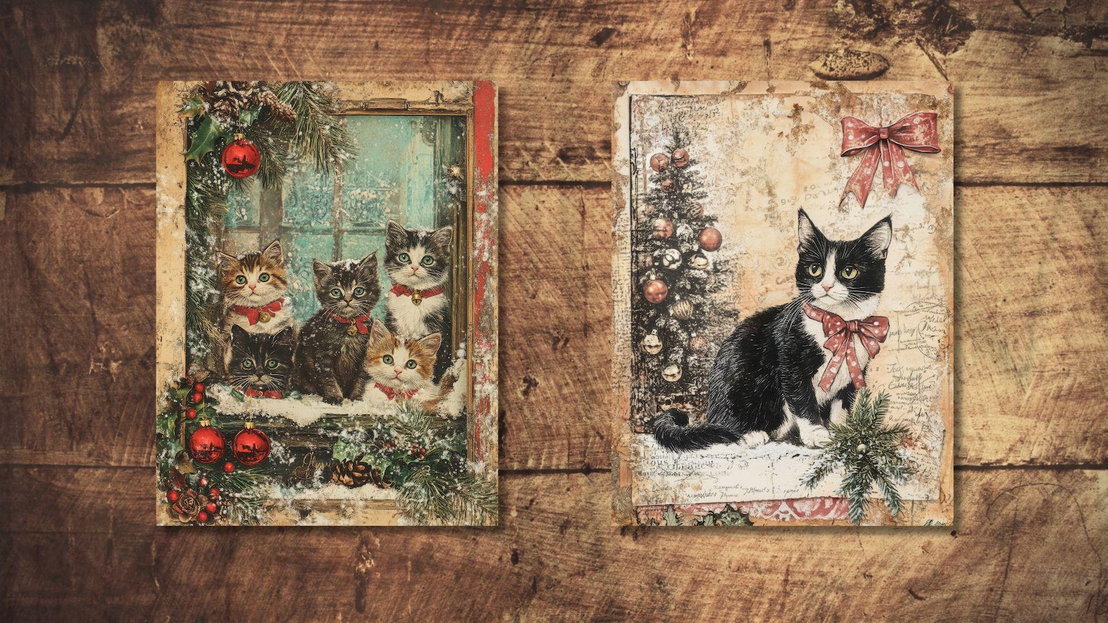 Christmas Cats Junk Journal Kit Watercolor Winter Pages Cat Digital ...