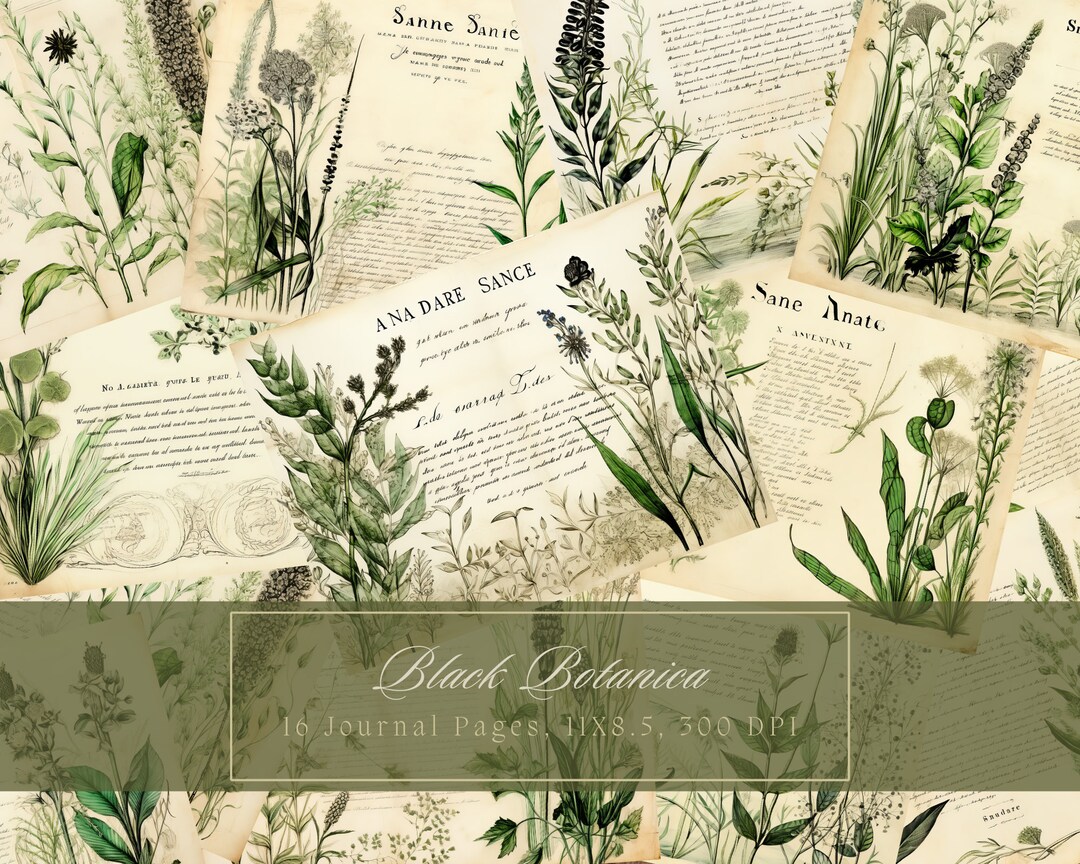 Watercolor Botanical Journal Kit Vintage Floral Journal Digital Paper ...