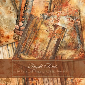 Watercolor Autumn Forest Junk Journal Kit Fall Trees Printable Digital ...