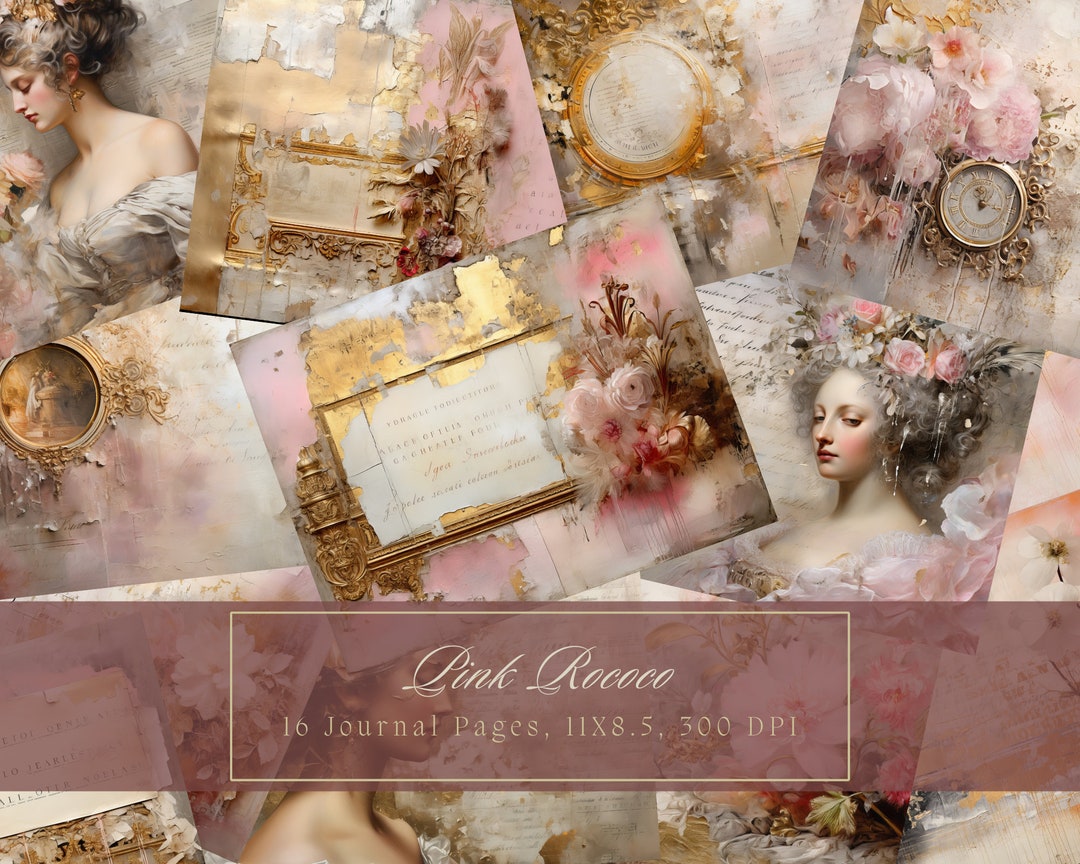 Pink Rococo Junk Journal Kit Shabby Gold Antique Paper Texture Grunge ...