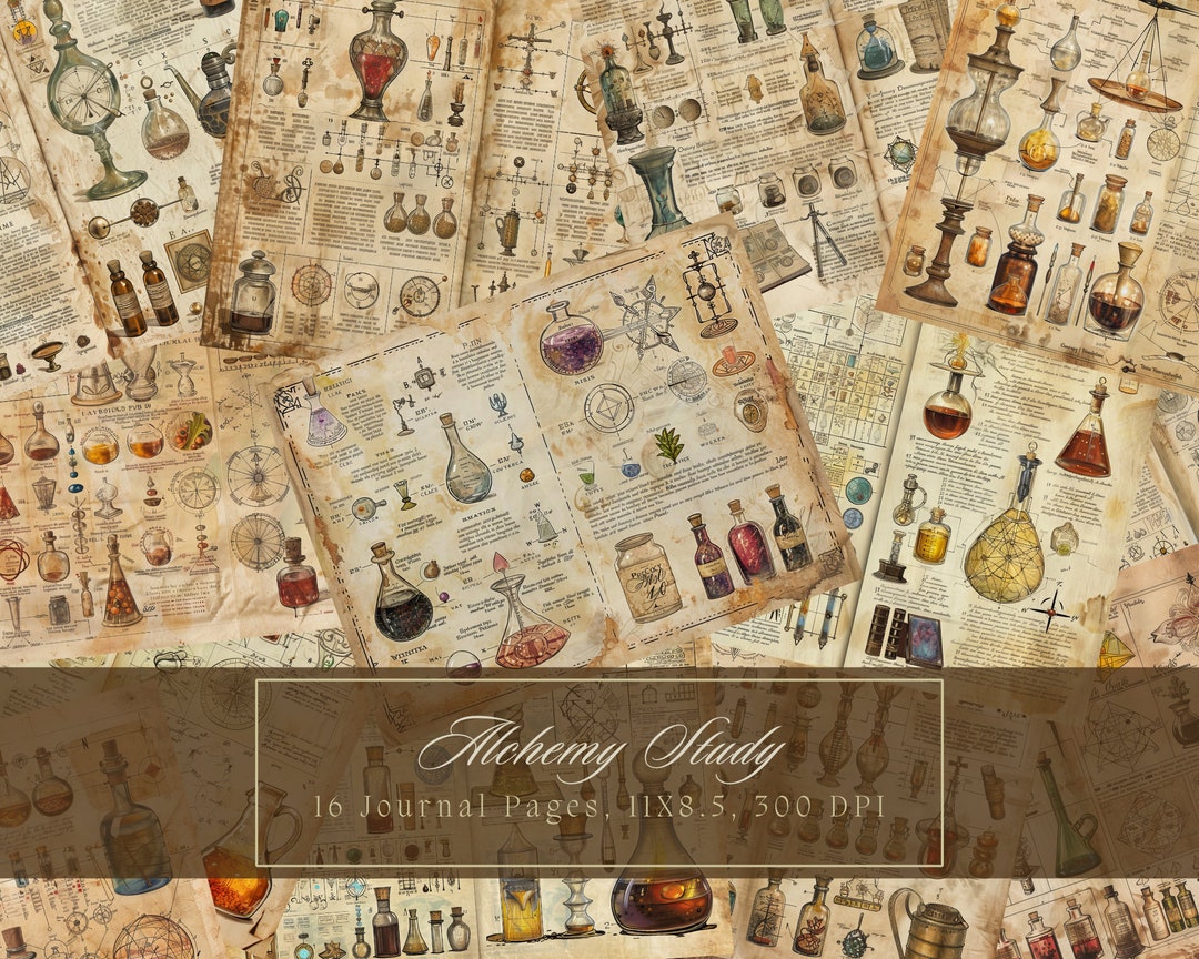 Alchemy Junk Journal Kit Apothecary Bottles Pages Watercolor Potions ...