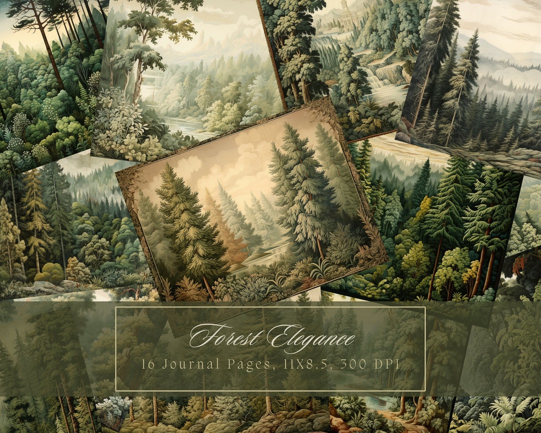 Spring Forest Junk Journal Paper Green Leaf Trees Background Nature ...