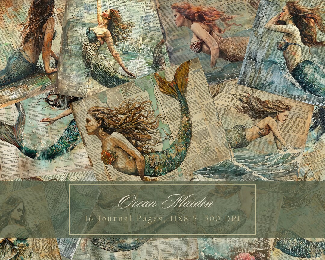 Mermaid Junk Journal Kit Ocean Digital Paper for Scrapbooking ...