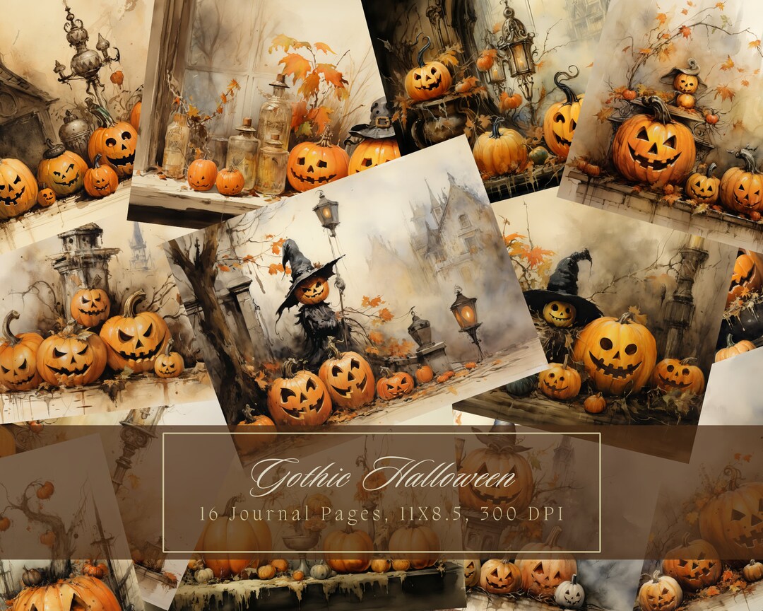 Watercolor Pumpkins Junk Journal Kit Vintage Journal Halloween Digital ...