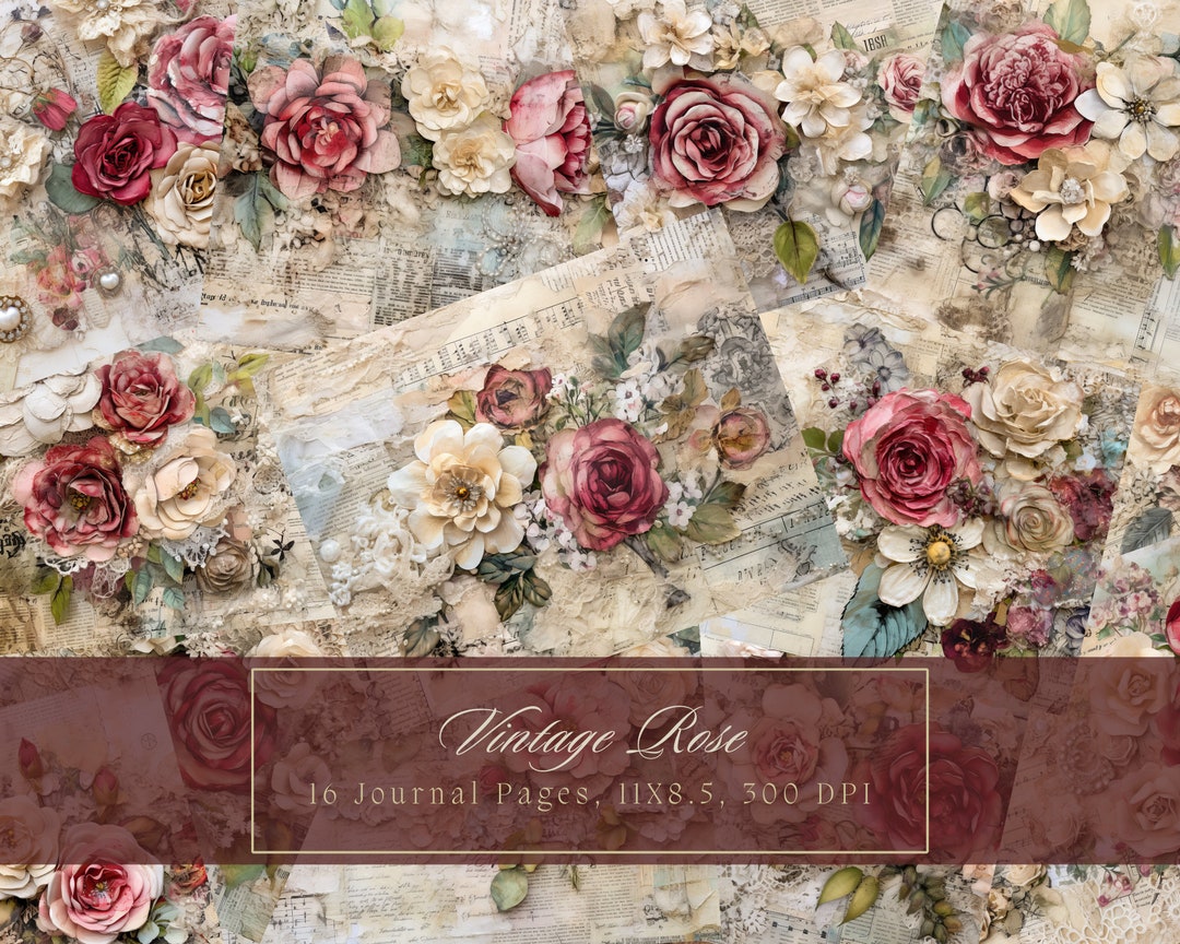Roses Junk Journal Kit Vintage Ephemera Floral Journal Digital Paper ...