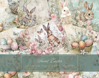 Easter Bunnies Junk Journal Kit Easter Eggs Vintage Ephemera Bunny ...