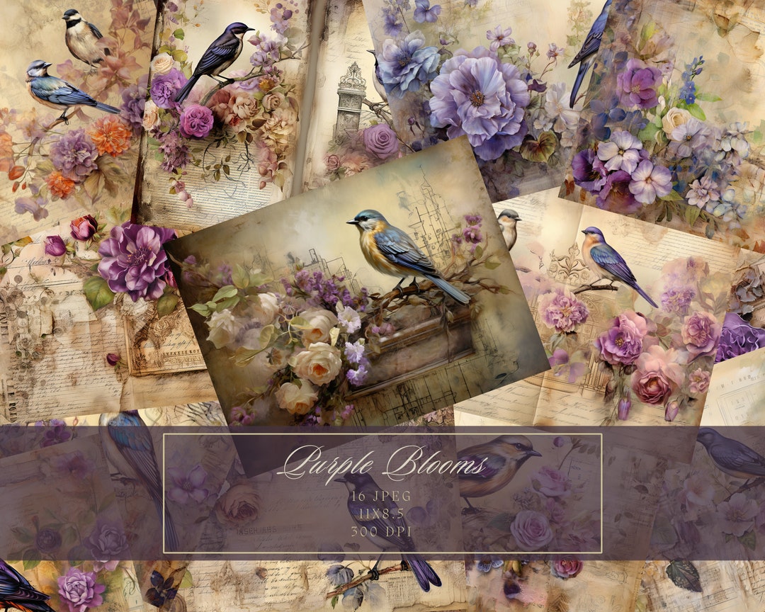 Birds and Flowers Junk Journal Kit Vintage Ephemera Journal Digital ...