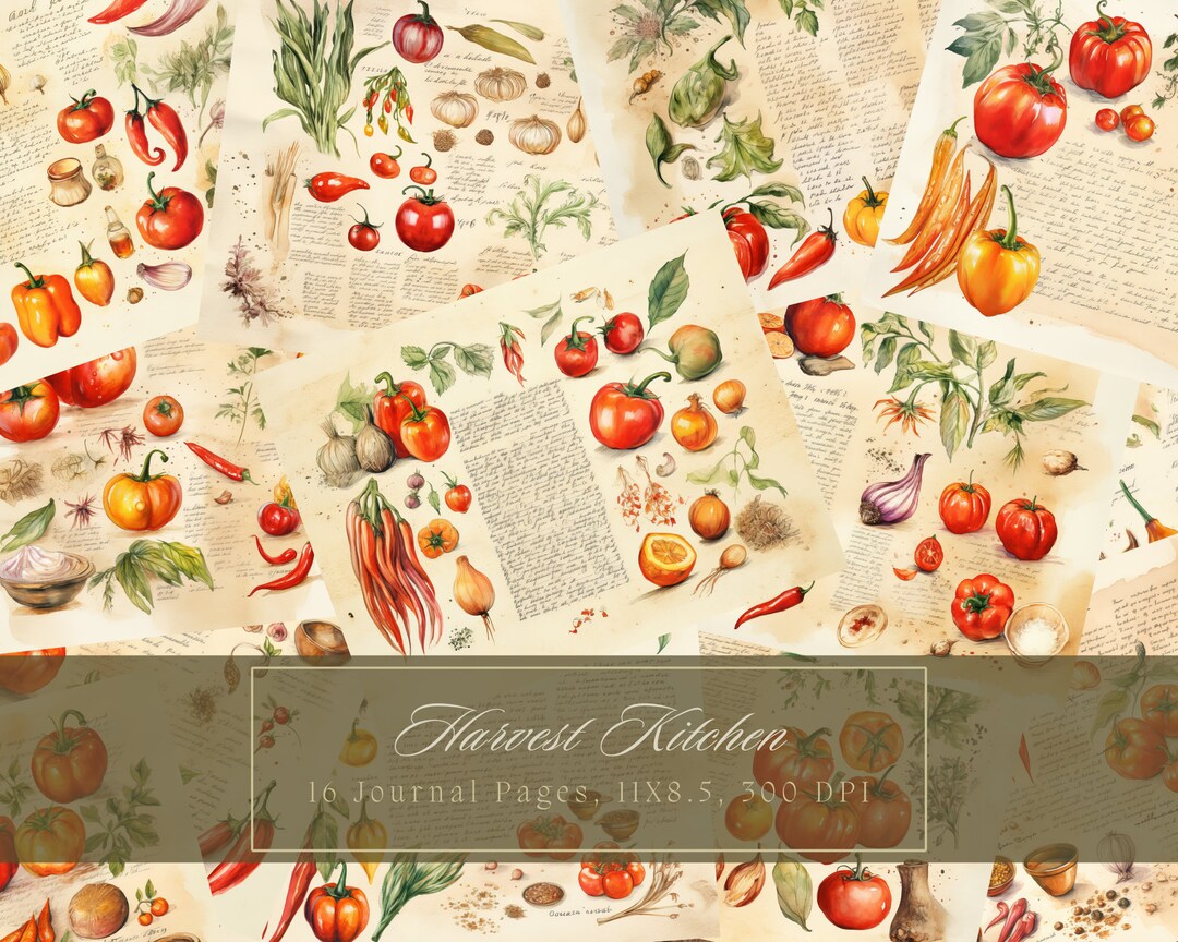 Vintage Cookbook Junk Journal Kit Watercolor Food Page Cooking Digital ...