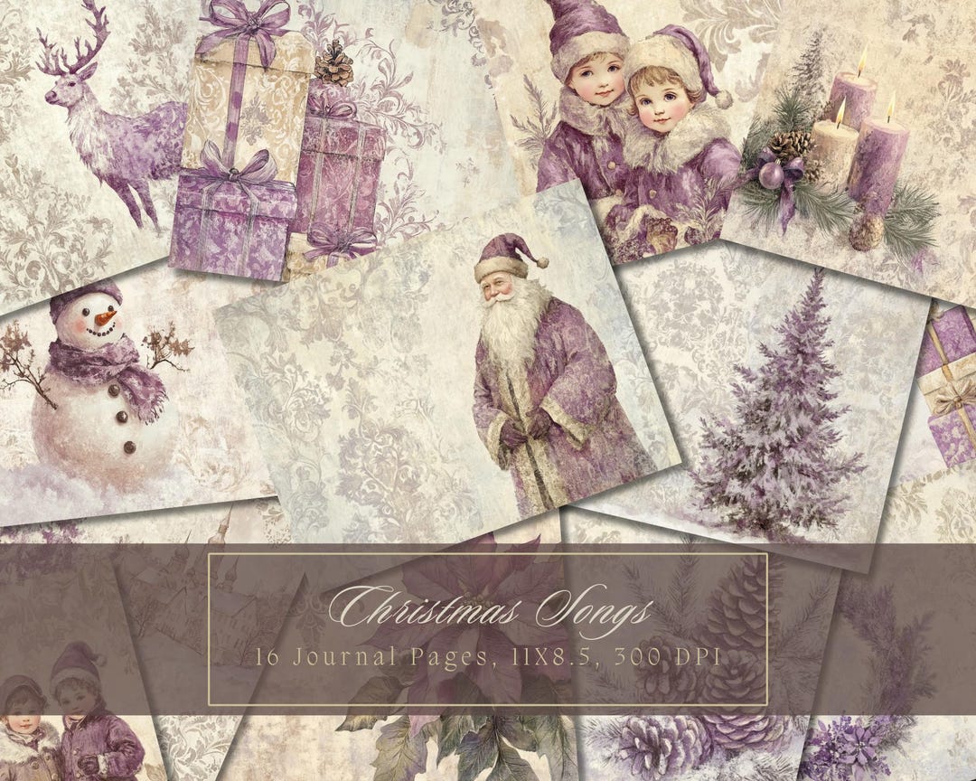 Lilac Christmas Junk Journal Kit Snowman Vintage Ephemera Santa Claus ...