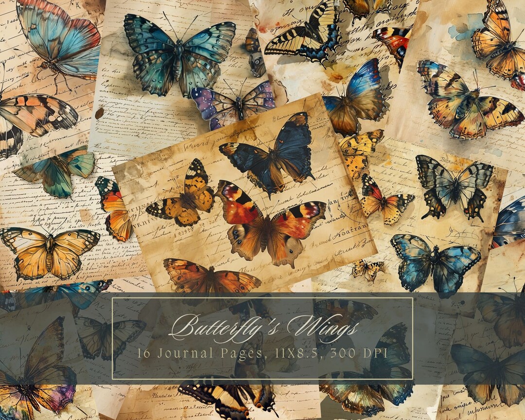 Watercolor Butterfly Junk Journal Kit Vintage Beautiful Digital Papers ...