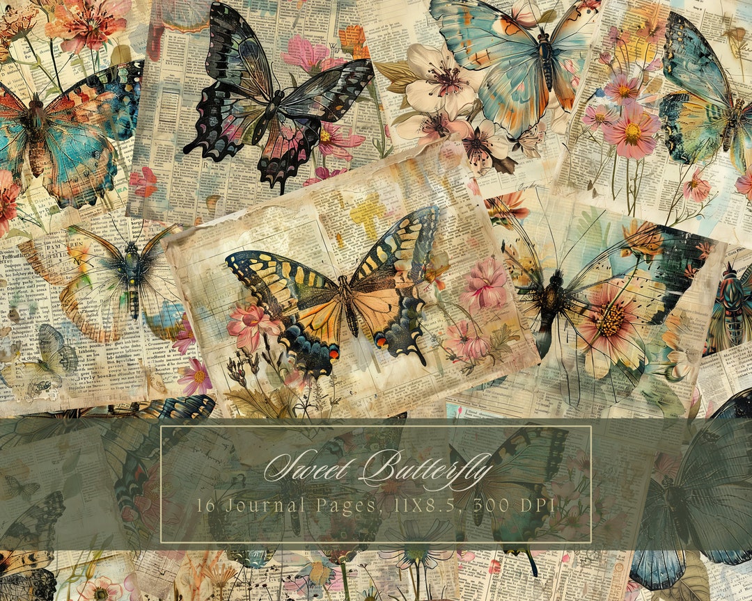 Watercolor Butterfly Junk Journal Pages Vintage Floral Junk Journal Kit ...